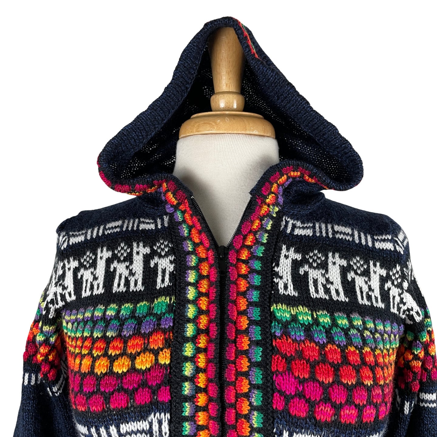 Soft Hooded Alpaca Sweater | Blue Colorful